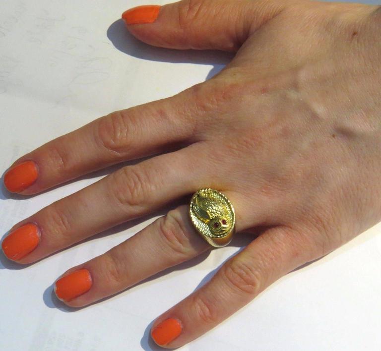 Whimsical David Webb Ruby Gold Owl Ring at 1stDibs
