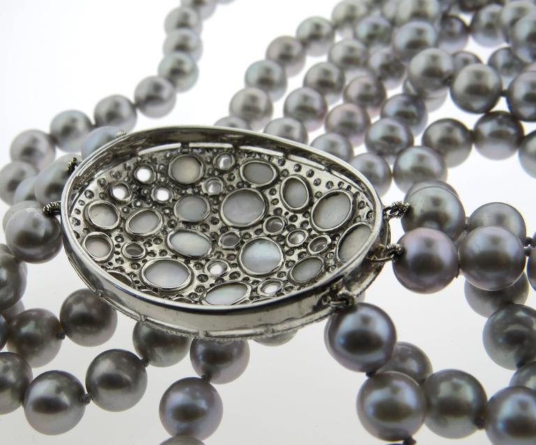 Impressive Ivanka Trump Grey Pearl Diamond Crystal Gold Necklace at ...