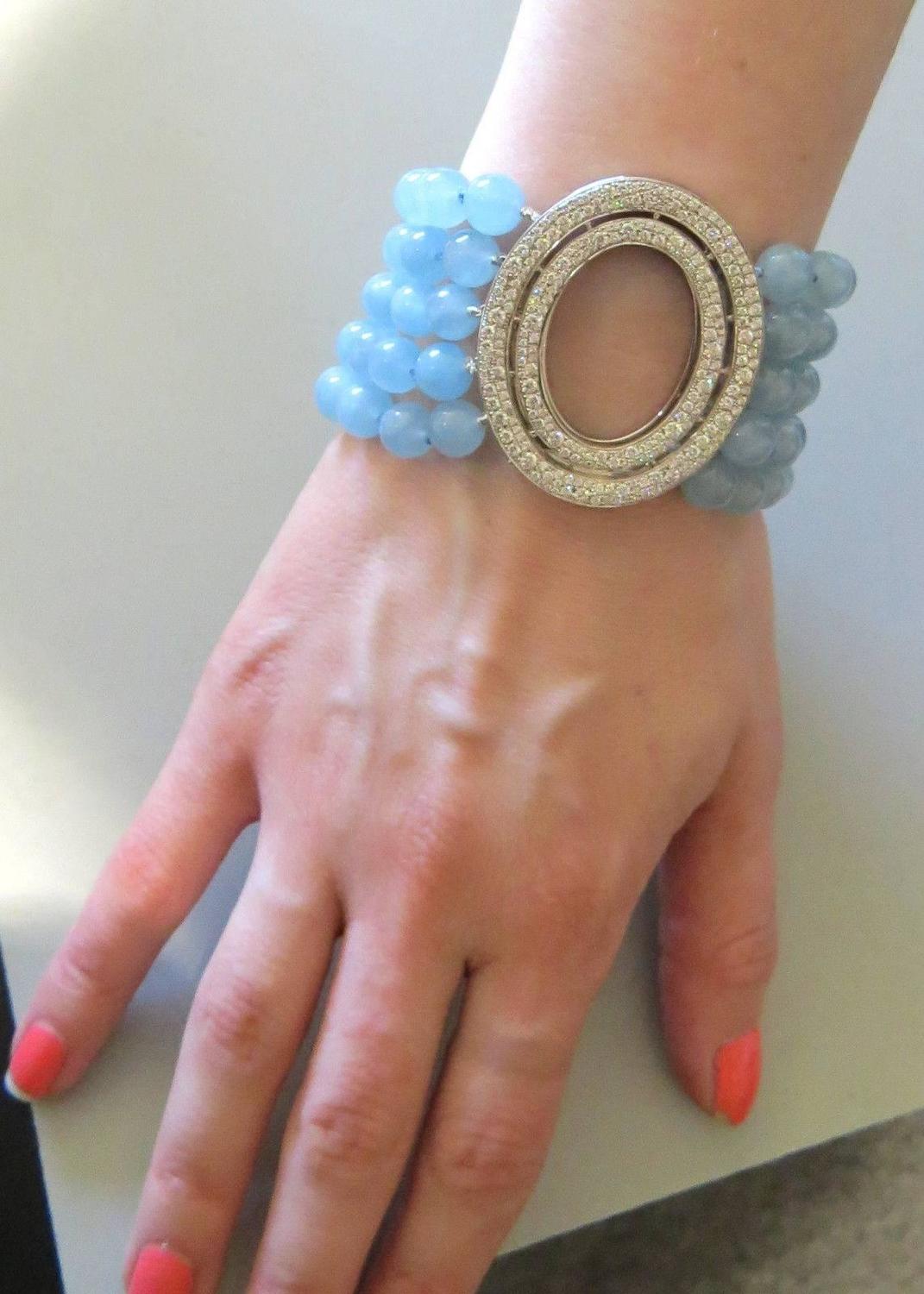 Ivanka Trump Aquamarine Bead Diamond Gold Multi Strand Bracelet For ...