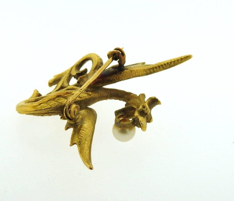Antique Pearl Gold Dragon Brooch Pin at 1stDibs | dragon pin gold ...