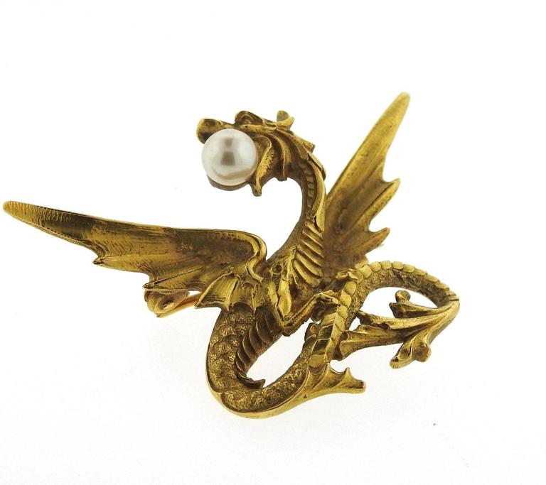 Antique Pearl Gold Dragon Brooch Pin at 1stDibs | dragon pin gold ...
