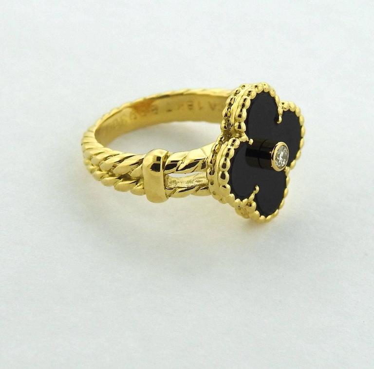 Van Cleef and Arpels VCA Vintage Alhambra Gold Diamond Onyx Clover Ring ...