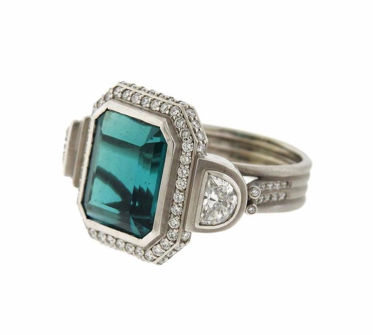 Sam Lehr Gold Indicolite Tourmaline Diamond Ring at 1stDibs