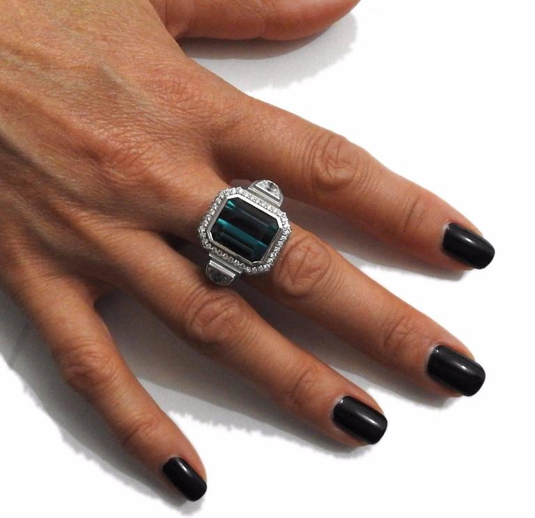 Sam Lehr Gold Indicolite Tourmaline Diamond Ring at 1stDibs