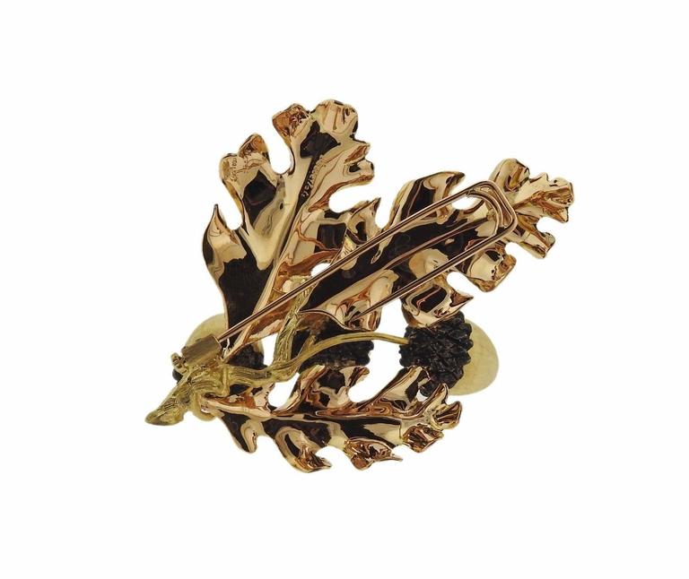 Buccellati Sterling Silver Gold Leaf Acorn Brooch Pin at 1stDibs ...
