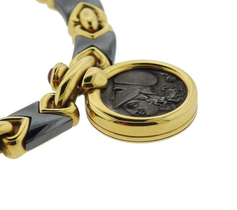 Bulgari Hematite Ancient Coin Ruby Gold Pendant Necklace For Sale at ...