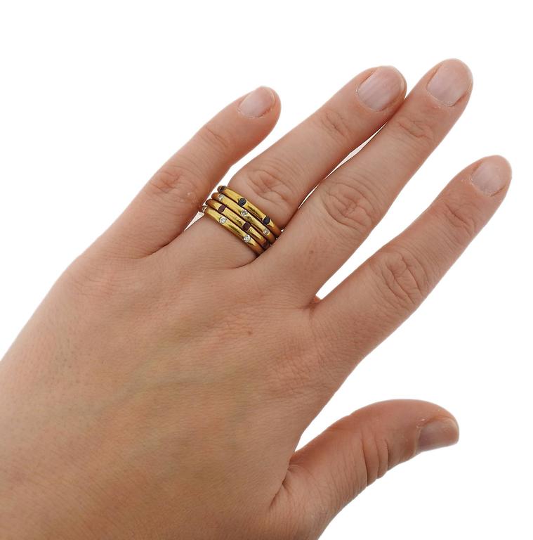 Sapphire Ruby Diamond Gold Stackable Ring Set at 1stDibs