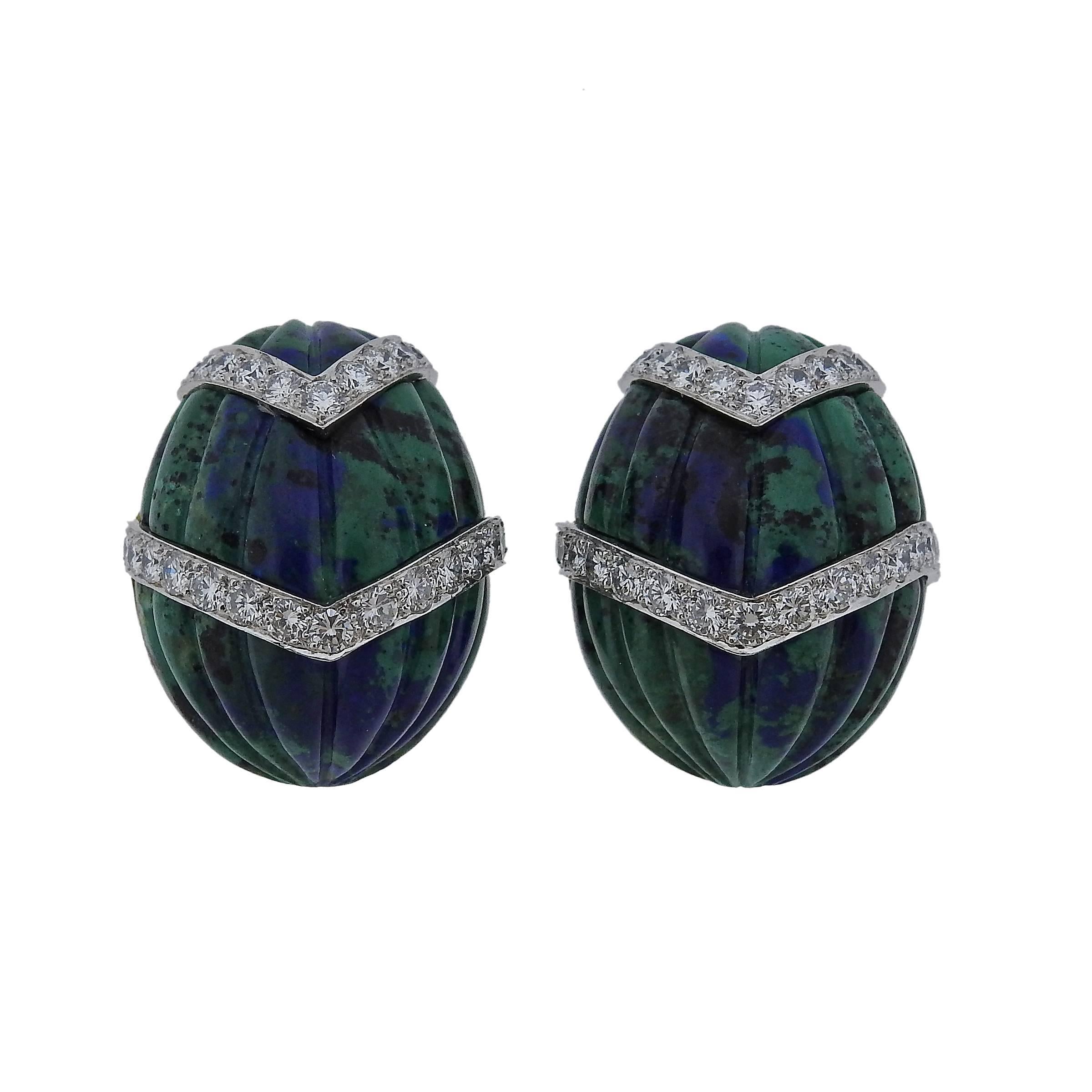 David Webb Platinum and 18K Yellow Gold Azurmalachite, Diamond, Ruby ...