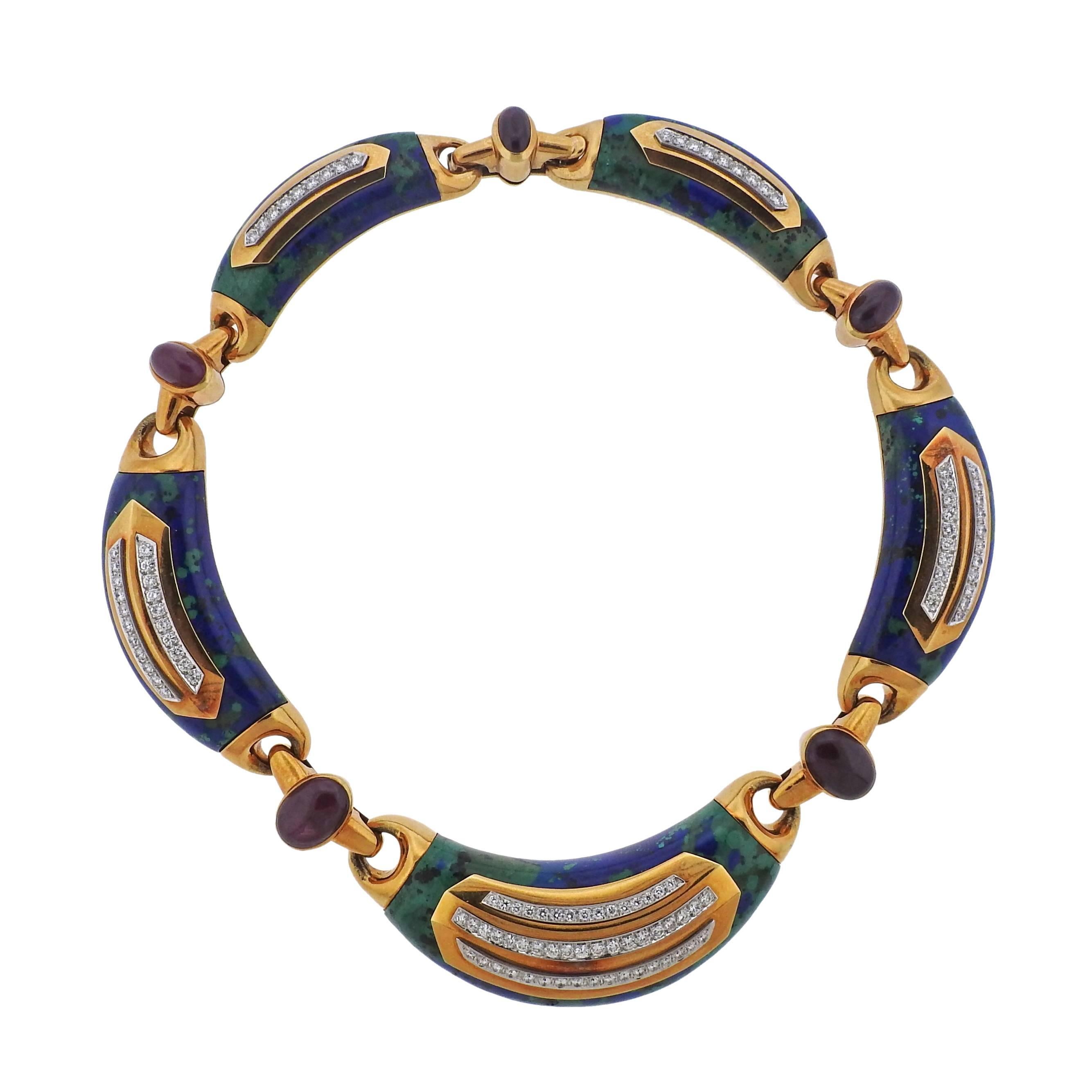 David Webb 18K Gold Azurmalachite And Diamond Chain Link Necklace For ...