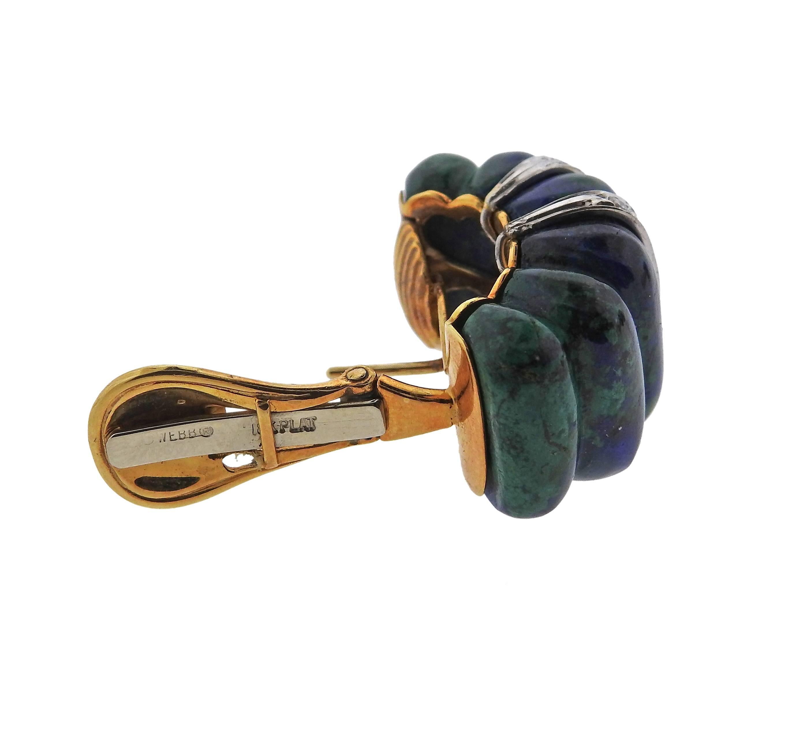 David Webb Azurmalachite Diamond Gold Platinum Earrings For Sale at 1stDibs