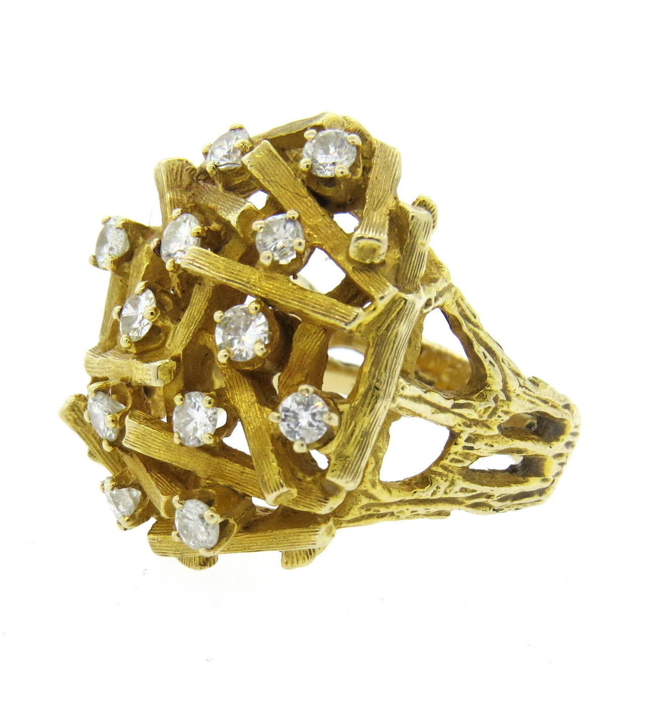 1970s Sticks and Stones Diamond Gold Dome Cocktail Ring at 1stDibs ...