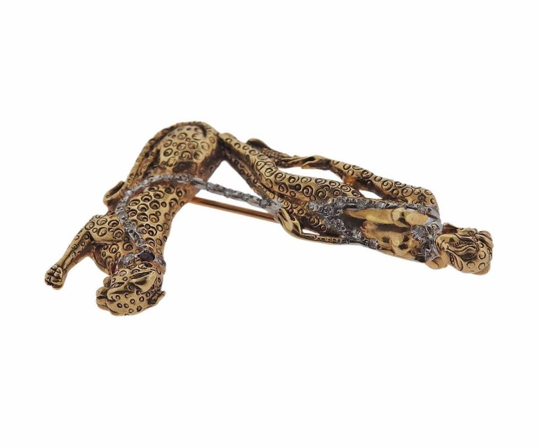 Erte Alphabet Letter L Diamond Ruby Gold Brooch Pin at 1stDibs