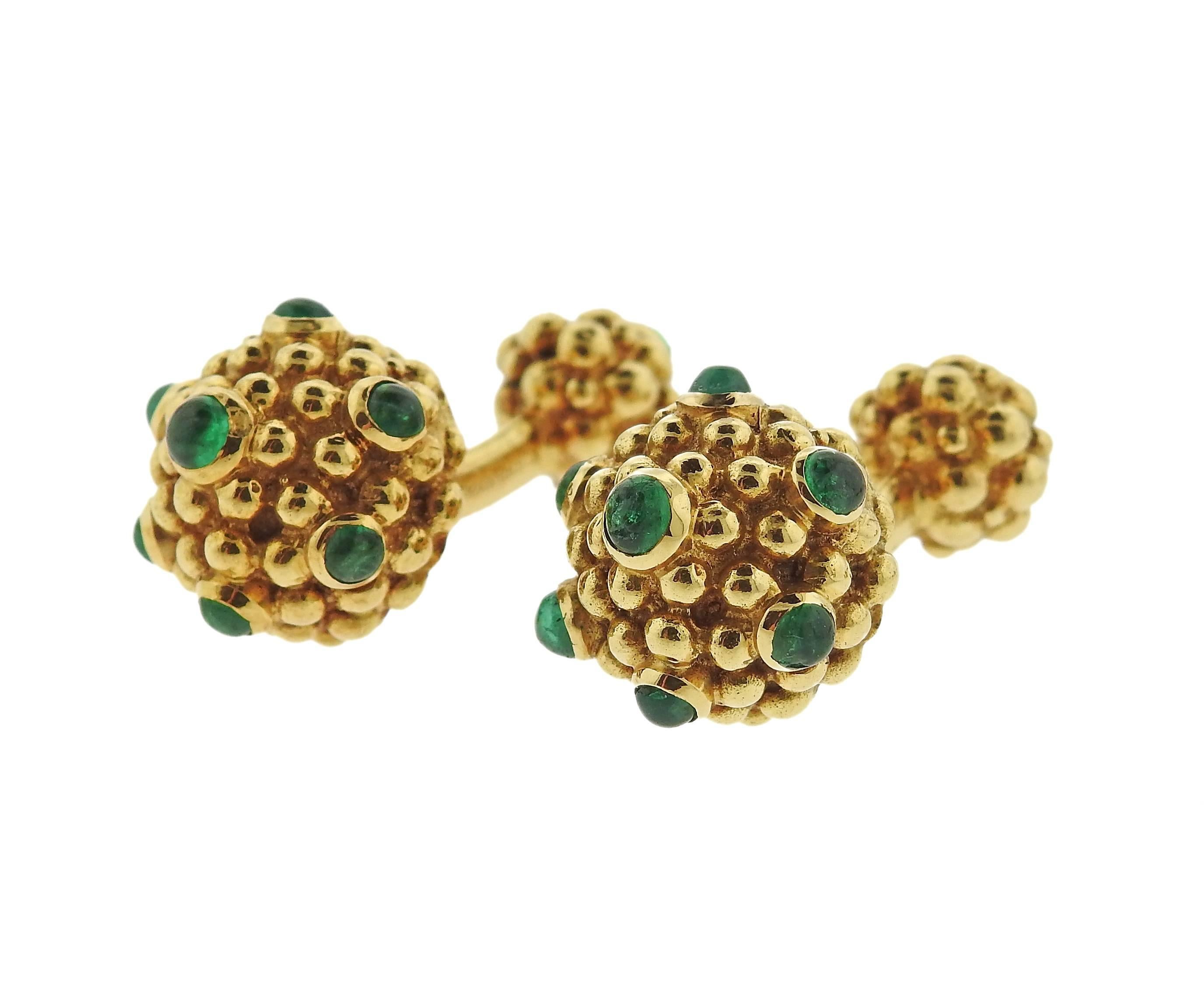 Tiffany and Co. Emerald Gold Cufflinks Stud Dress Set For Sale at ...