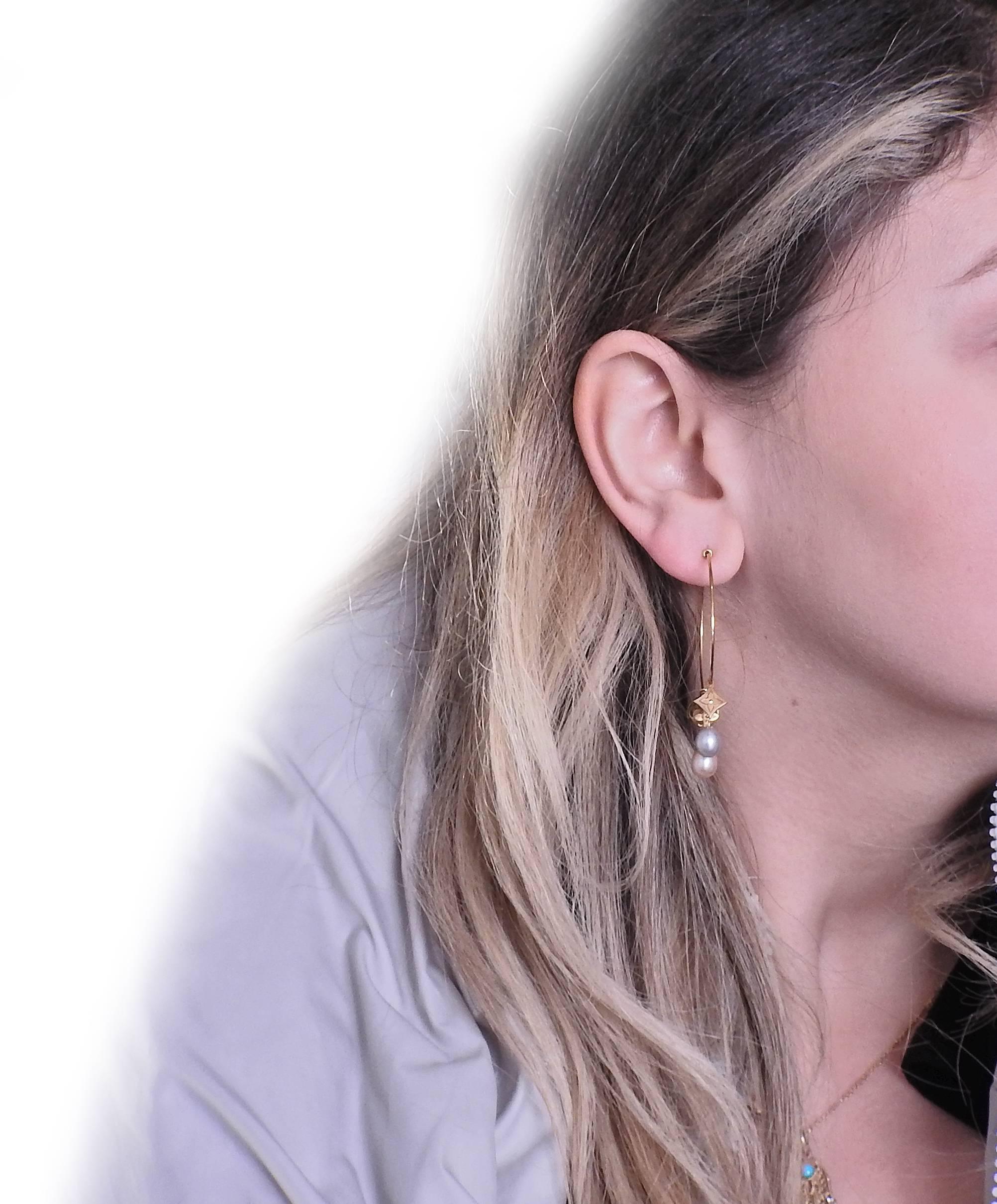 Louis Vuitton Monogram Charm Pearl Gold Hoop Earrings at 1stDibs | lv ...