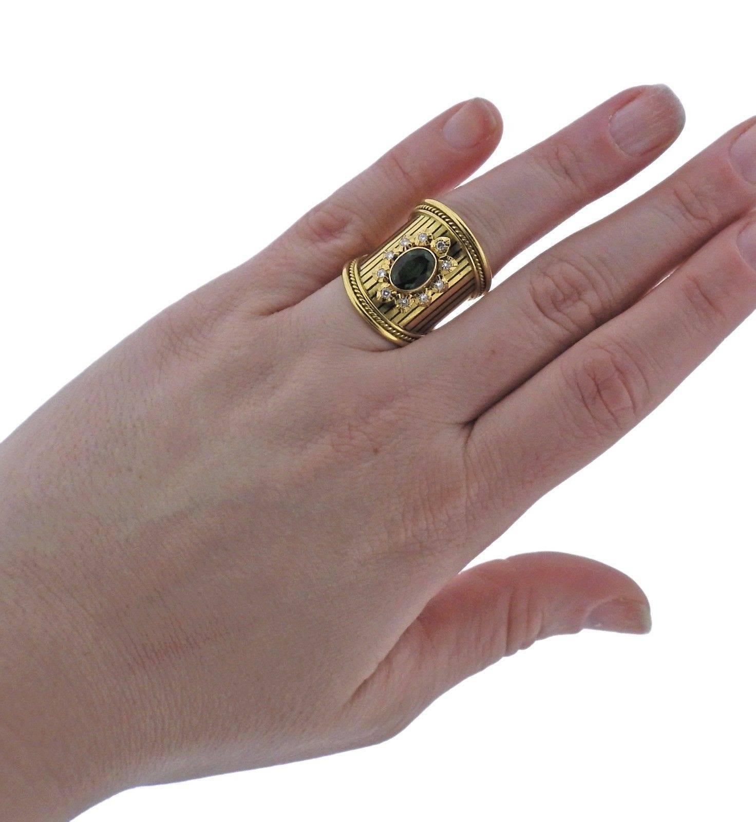 Elizabeth Gage Green Tourmaline Diamond Gold Ring For Sale at 1stDibs ...
