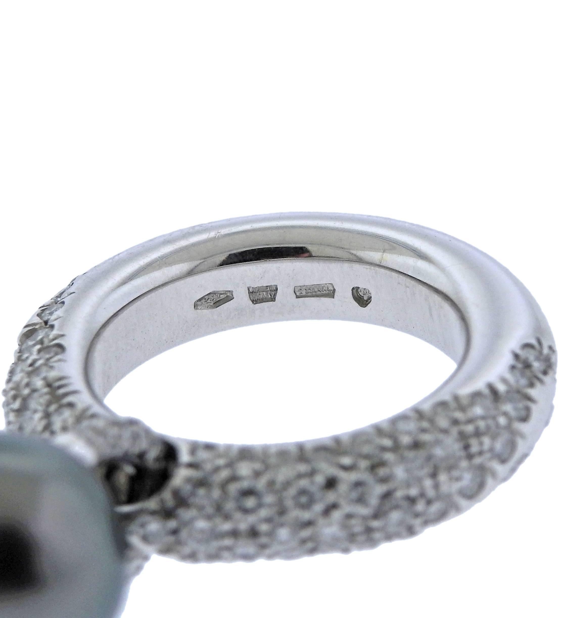 Mikimoto Black South Sea Pearl Diamond Gold Ring at 1stDibs