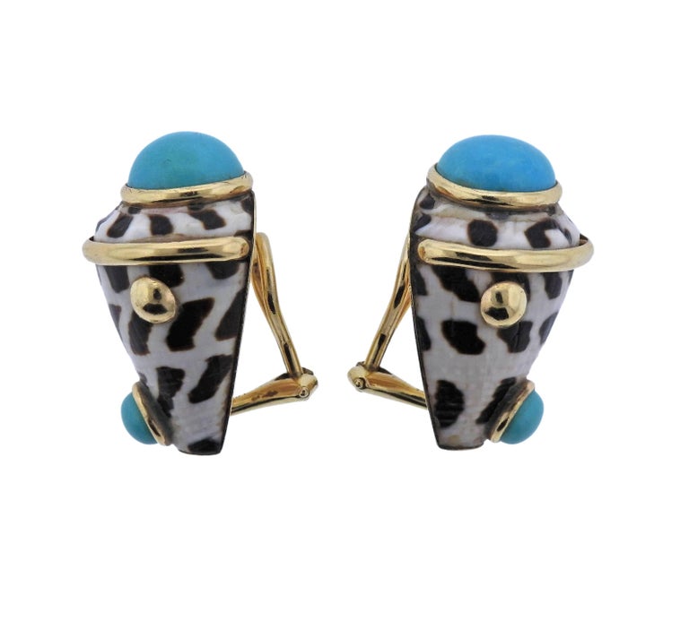 Maz Shell Turquoise Gold Earrings at 1stDibs | maz shell earrings, maz ...