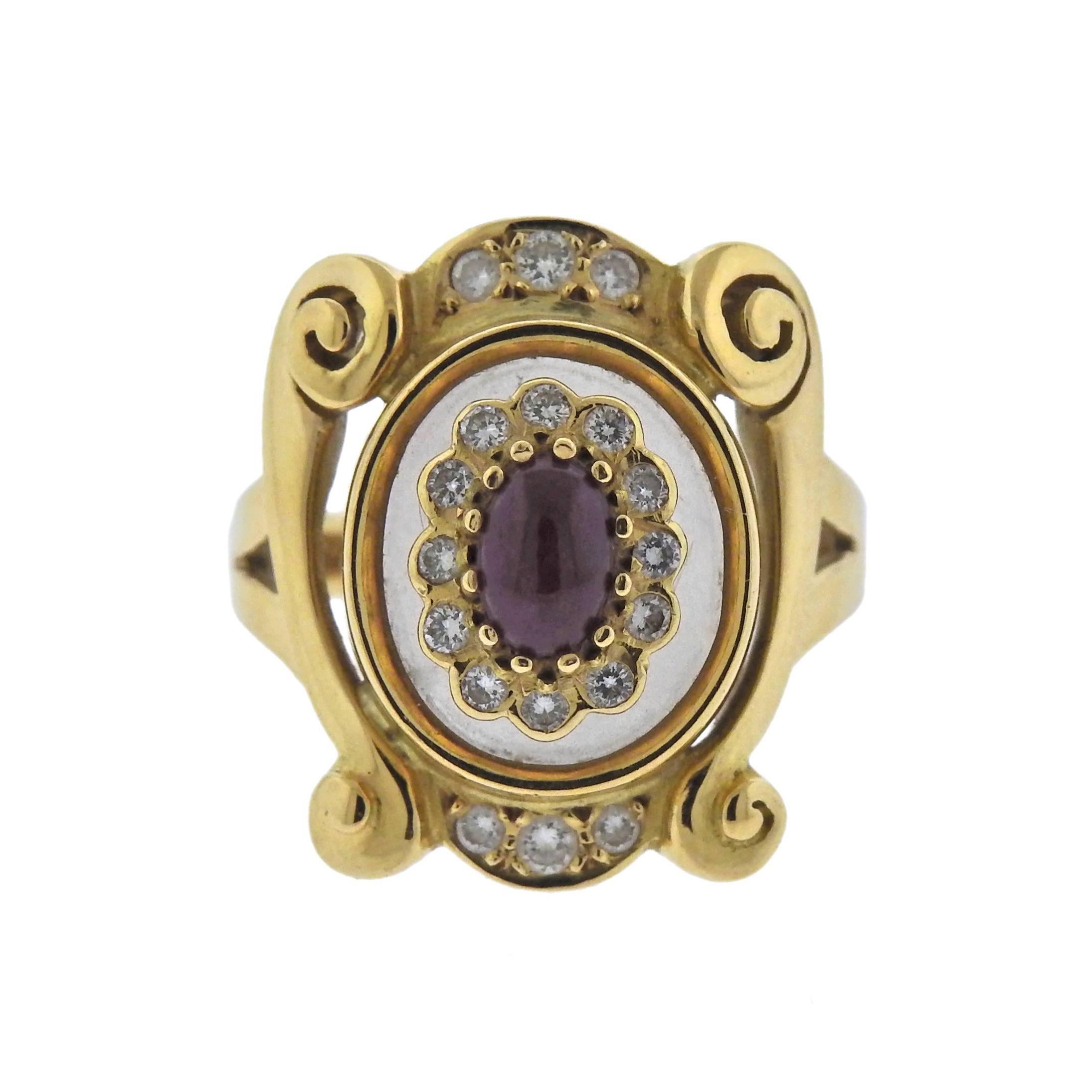 Lalaounis Greece Diamond Ruby Crystal Gold Ring For Sale at 1stDibs
