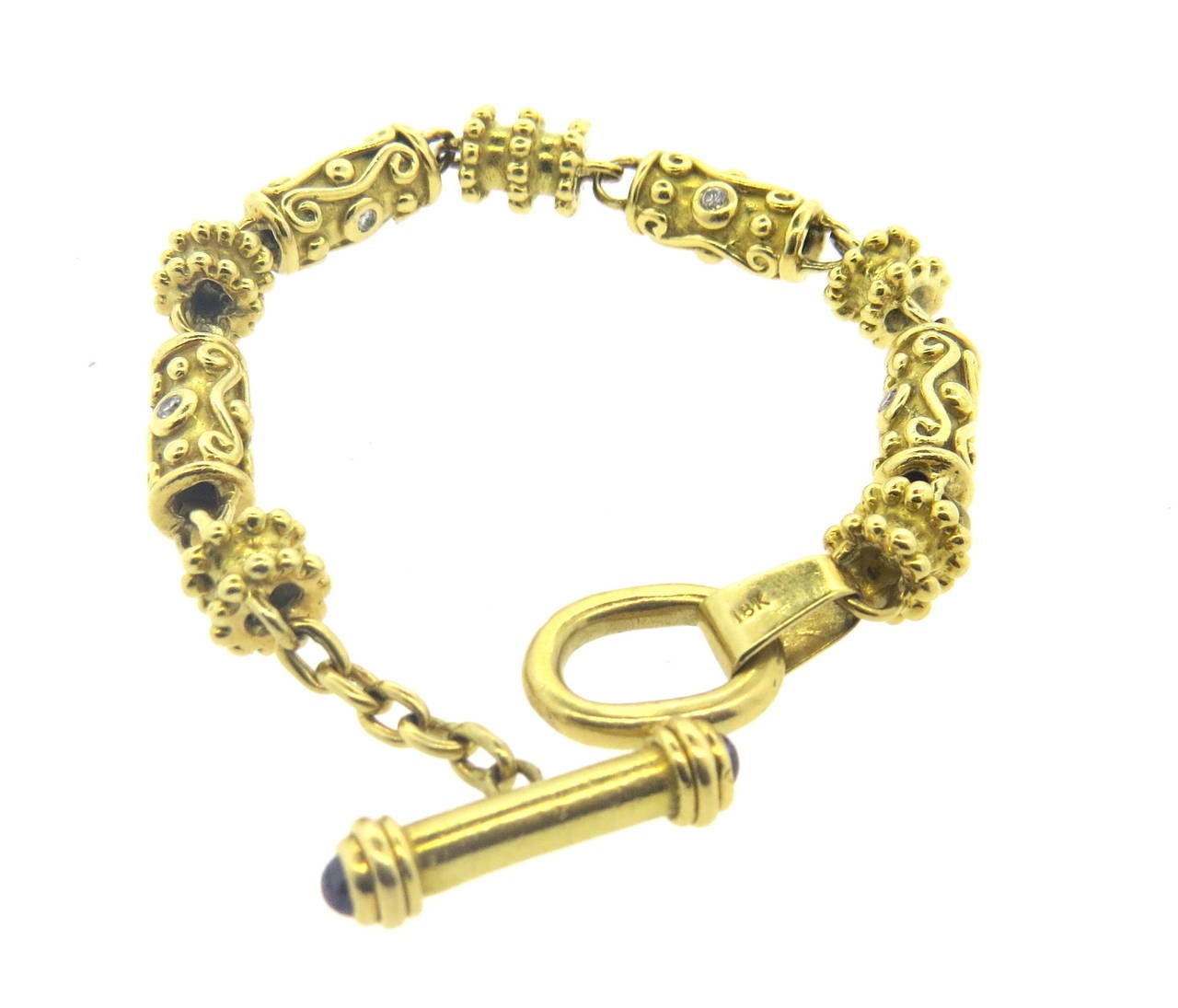 Denise Roberge Diamond Iolite Gold Toggle Bracelet at 1stDibs