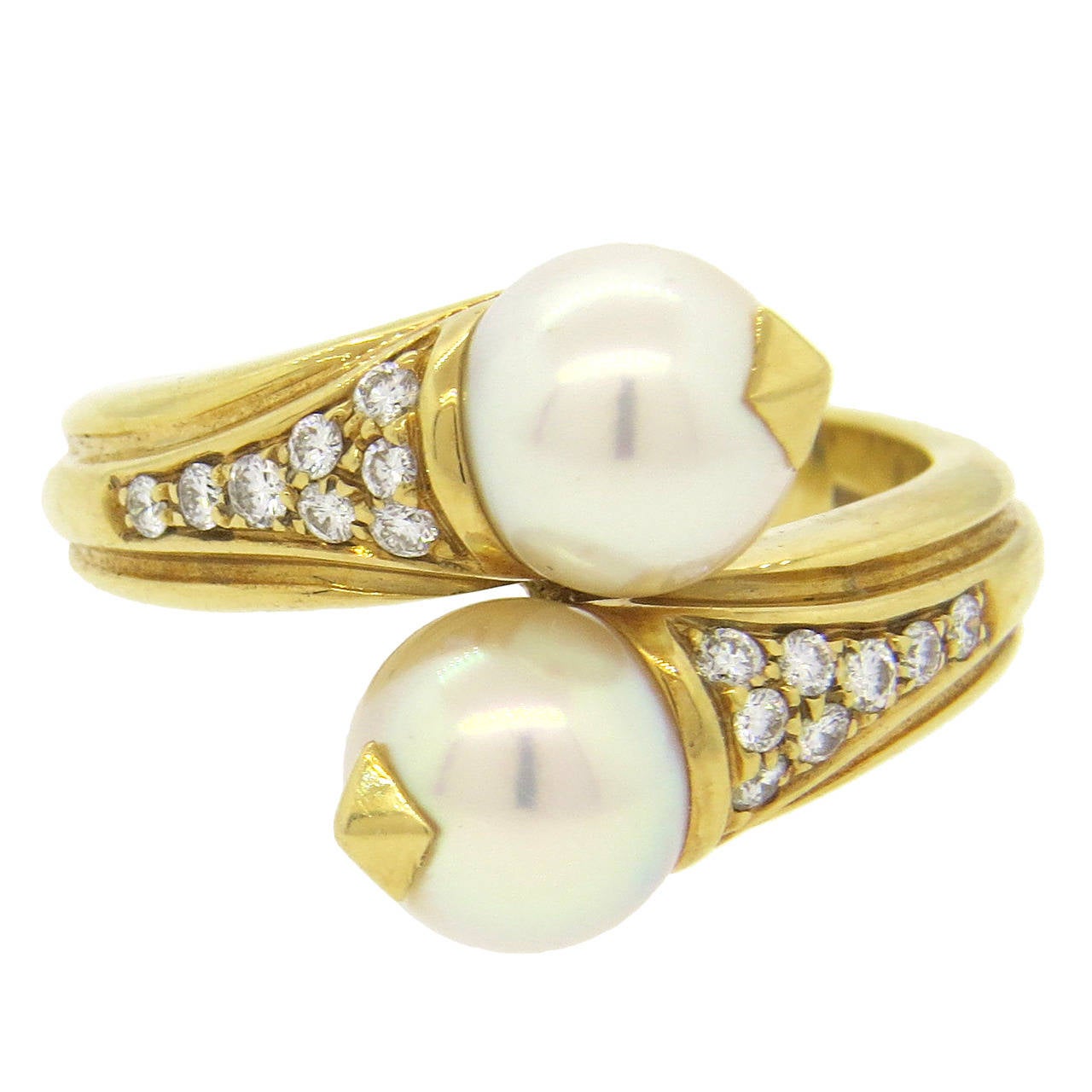 Bulgari Pearl Diamond Gold Bypass Ring at 1stDibs | bulgari pearl ring ...