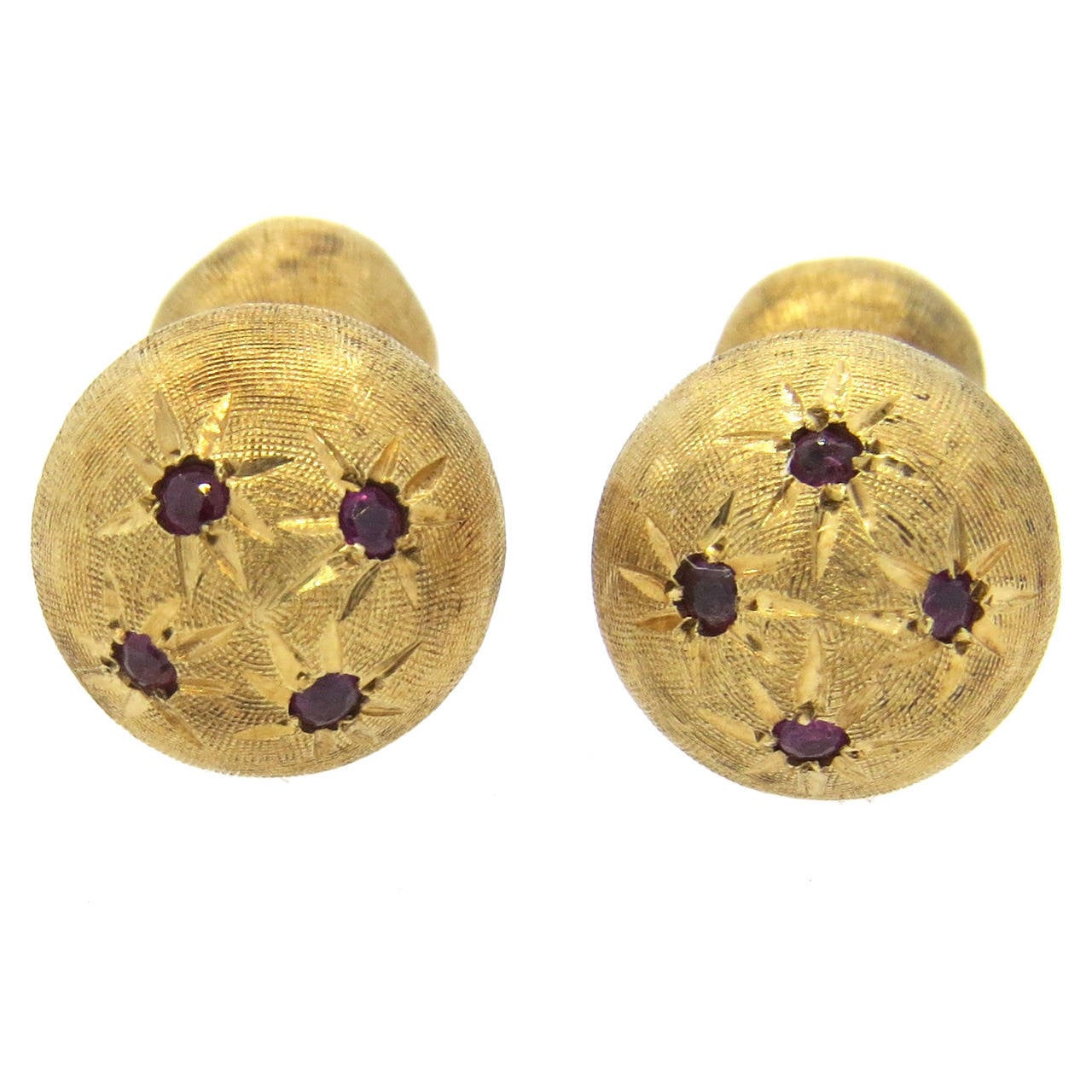 Retro Brushed Gold Ruby Cufflinks at 1stDibs