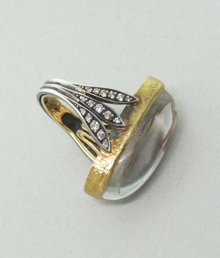 H Stern Gold Silver Rock Crystal Diamond Ring at 1stDibs