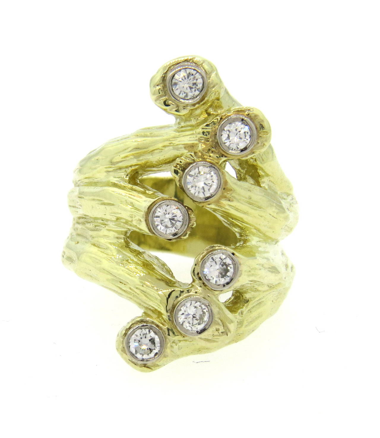 1970s Naturalistic Diamond Gold Ring at 1stDibs