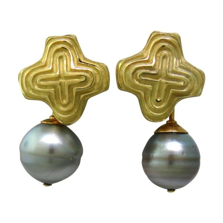 Christopher Walling Gold Pearl Night and Day Earrings at 1stDibs