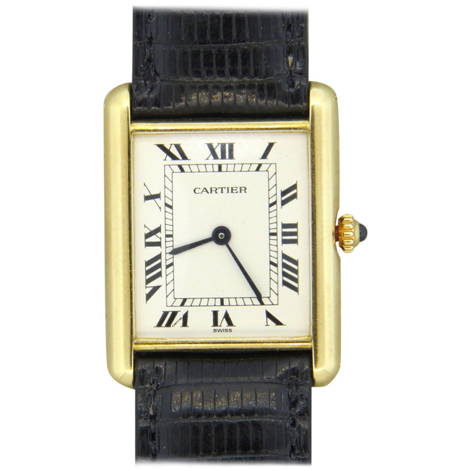 Cartier Yellow Gold Tank Quartz Wristwatch at 1stDibs