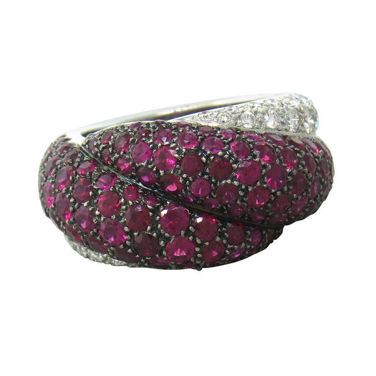 Chopard Diamond Ruby Braided Dome Gold Ring at 1stDibs