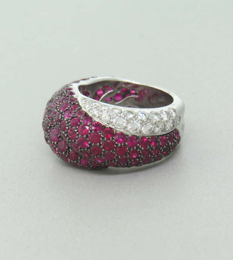 Chopard Diamond Ruby Braided Dome Gold Ring at 1stDibs