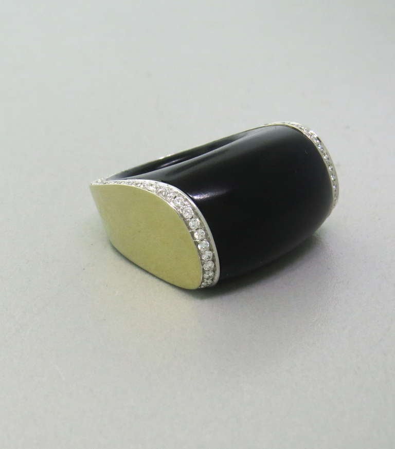 Vhernier Plateau Diamond Gold Jet Ring at 1stDibs