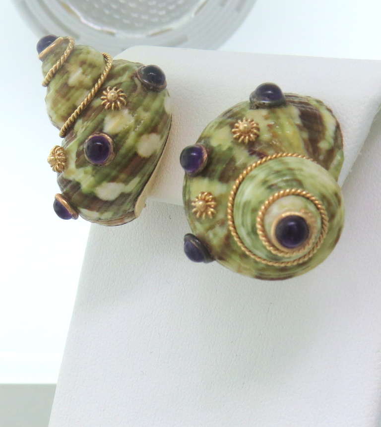 Maz Shell Amethyst Gold Earrings at 1stDibs | maz shell earrings, maz ...