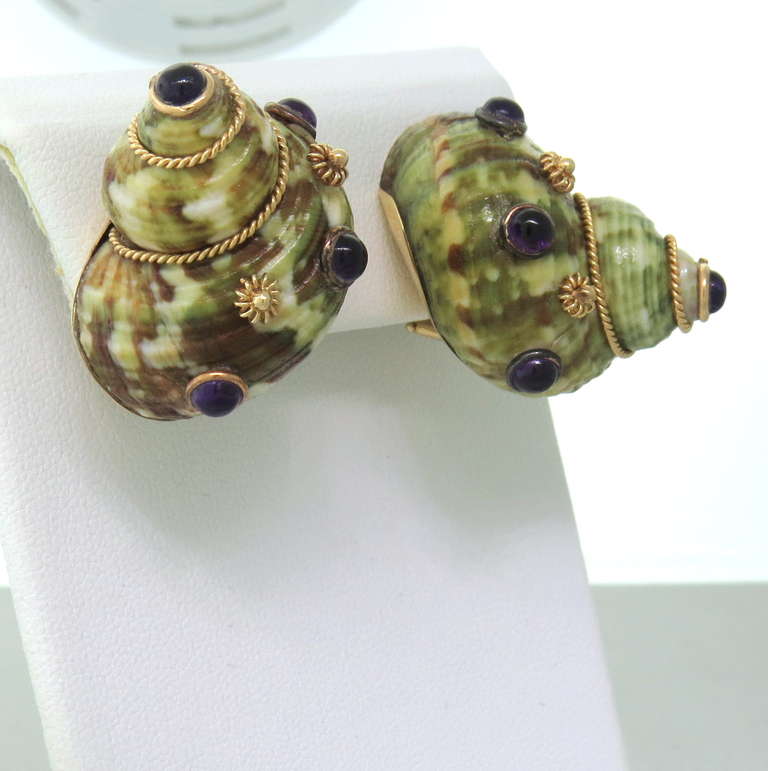 Maz Shell Amethyst Gold Earrings at 1stDibs | maz shell earrings, maz ...