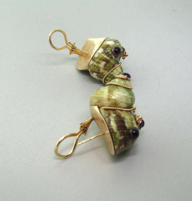 Maz Shell Amethyst Gold Earrings at 1stDibs | maz shell earrings, maz ...