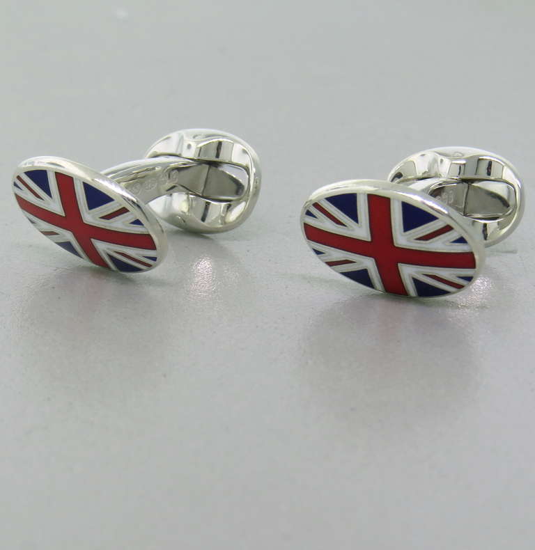 Deakin and Francis Enamel Sterling Silver Union Jack Cufflinks at 1stDibs