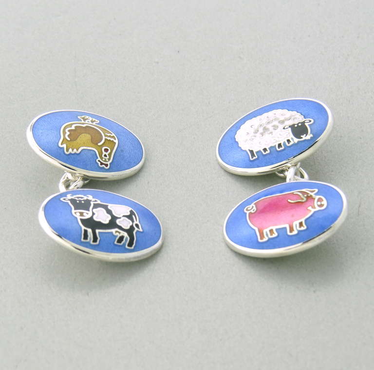 Deakin and Francis Sterling Enamel Mixed Animal Cufflinks at 1stDibs