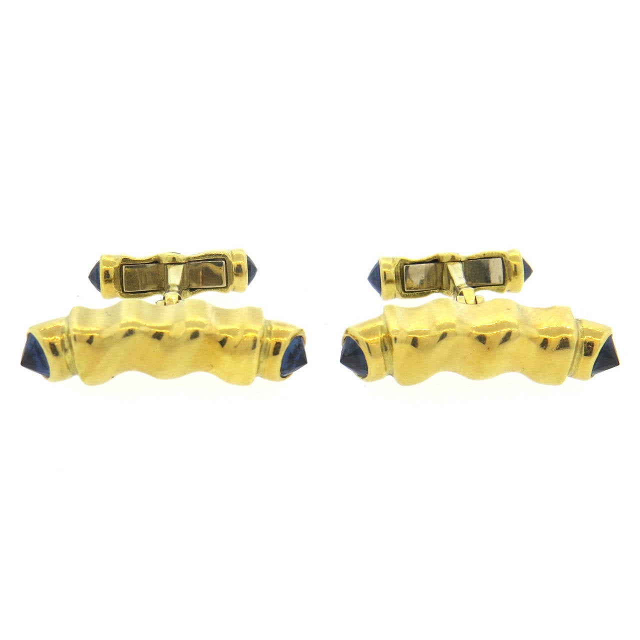 Large Sapphire Gold Cufflinks For Sale at 1stDibs