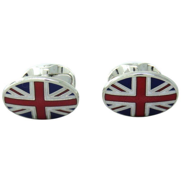 Deakin and Francis Enamel Sterling Silver Union Jack Cufflinks at 1stDibs