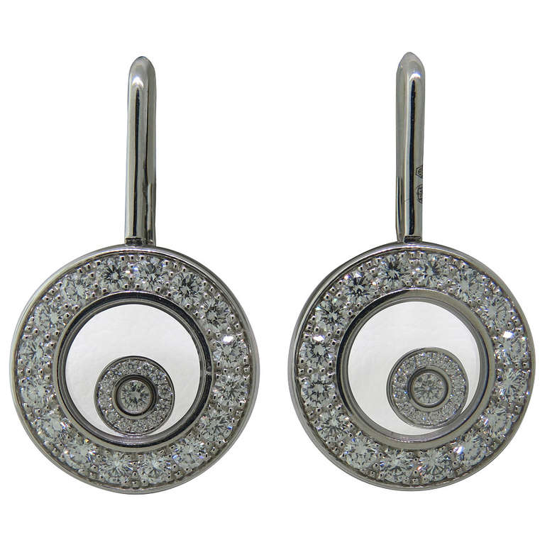White Gold Happy Diamonds Drop Earrings by Chopard For Sale at 1stdibs
