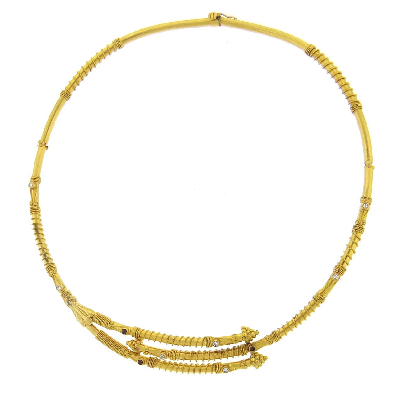 Greek Gold Ruby Diamond Collar Necklace at 1stDibs