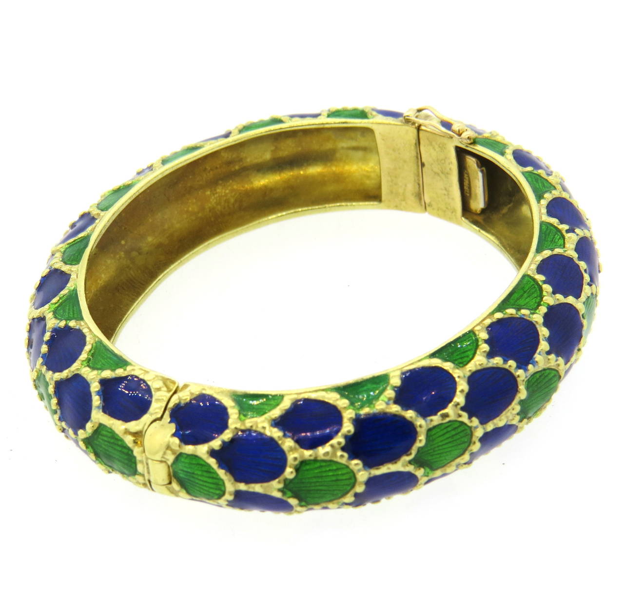 1960s Tiffany and Co Gold Blue Green Enamel Bangle Bracelet at 1stDibs ...