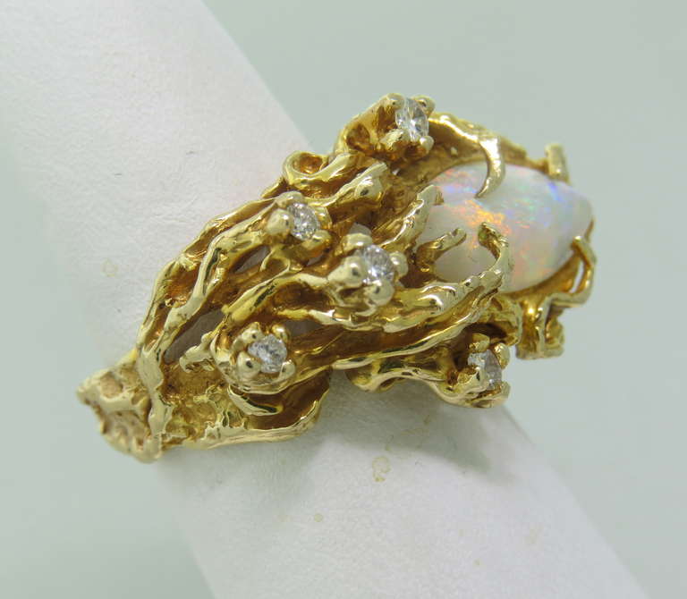 Opal Diamond Free Form Gold Ring at 1stDibs | freeform ring, free form ring