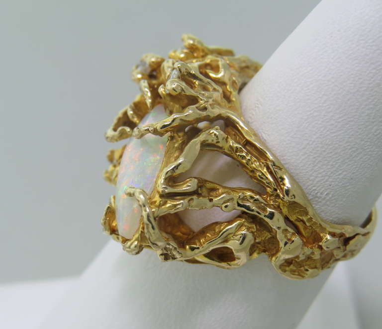 Opal Diamond Free Form Gold Ring at 1stDibs | freeform ring, free form ring