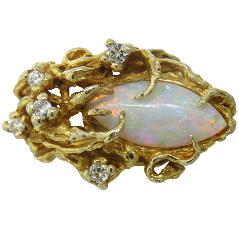 Opal Diamond Free Form Gold Ring at 1stDibs | freeform ring, free form ring