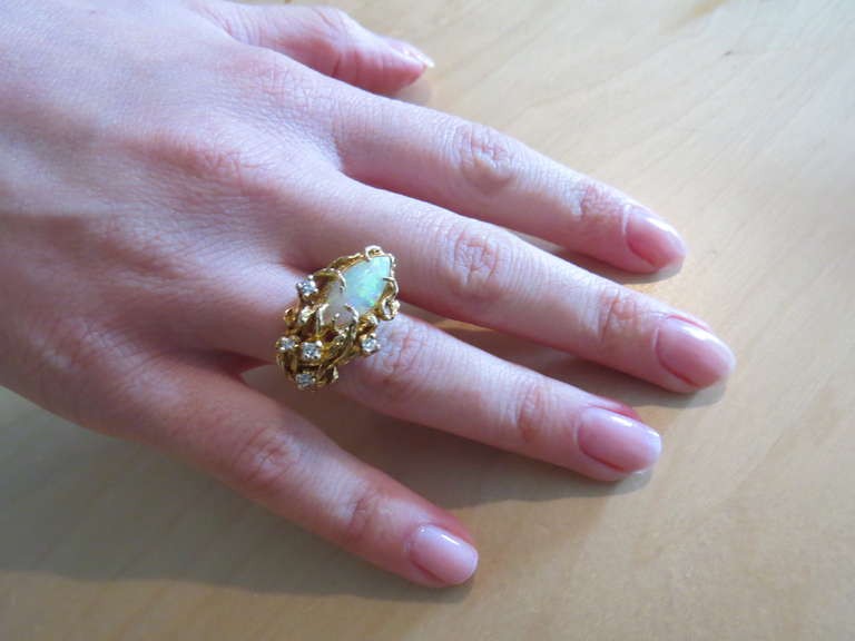 Opal Diamond Free Form Gold Ring at 1stDibs | freeform ring, free form ring