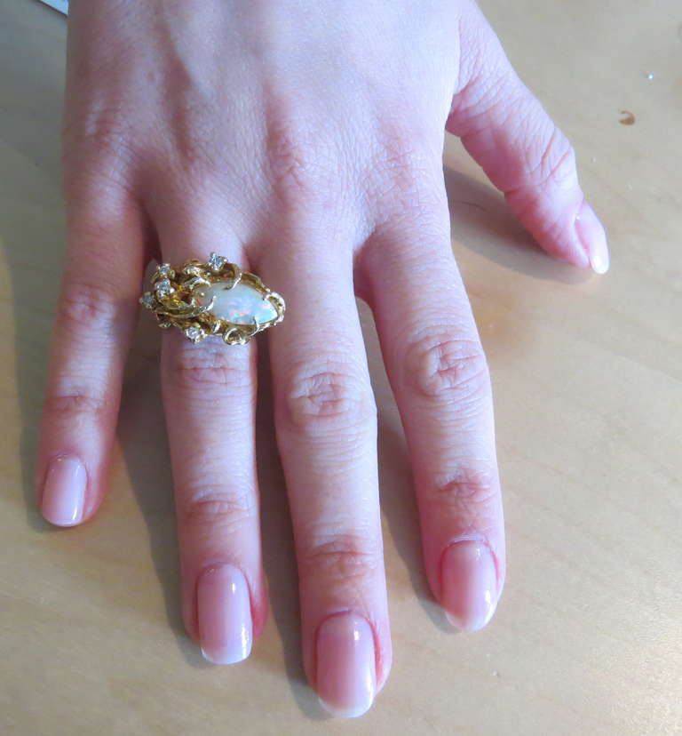 Opal Diamond Free Form Gold Ring at 1stDibs | freeform ring, free form ring