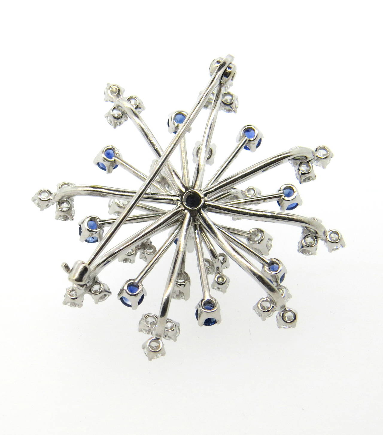 Fine Sapphire Diamond Platinum Snowflake Brooch Pin at 1stDibs