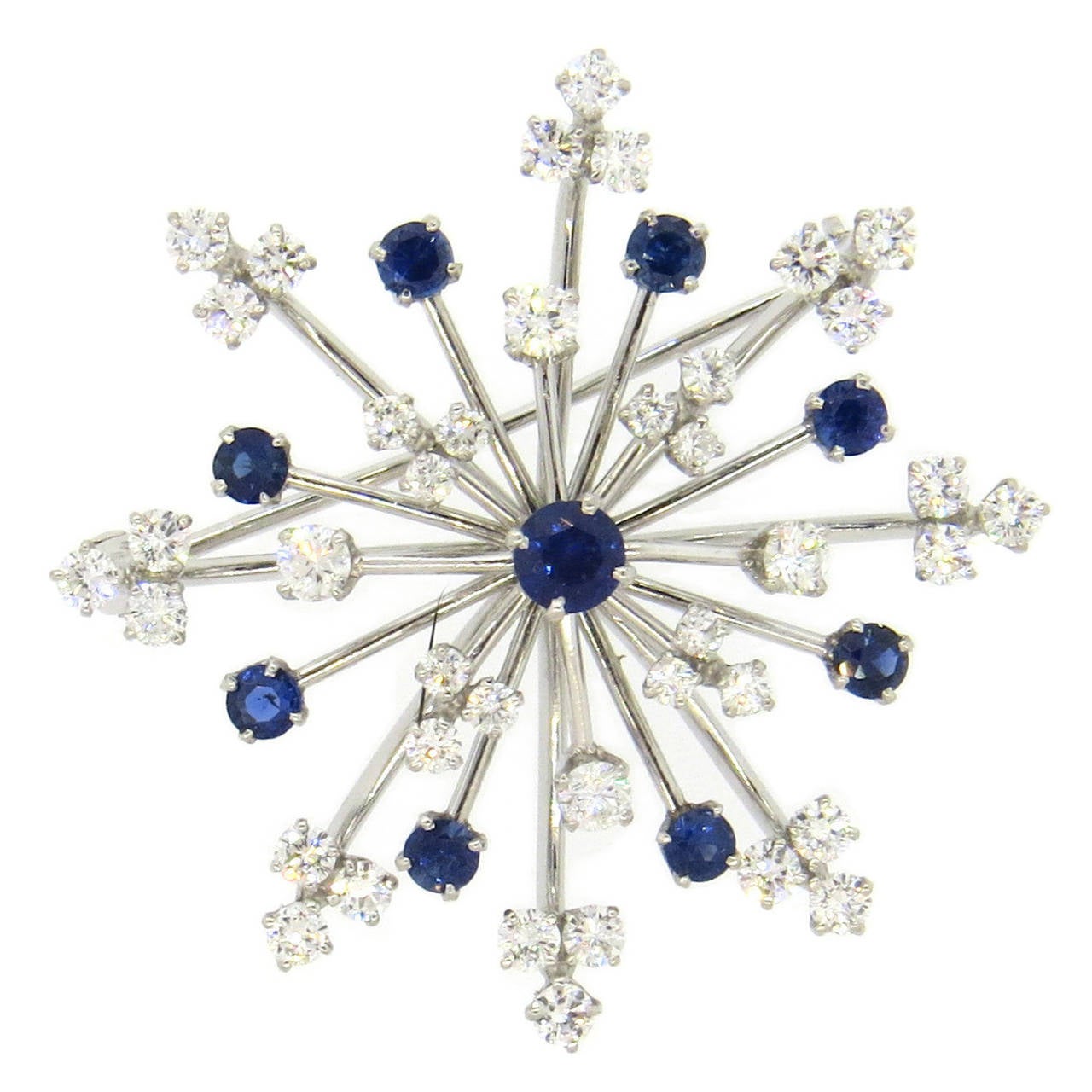 Fine Sapphire Diamond Platinum Snowflake Brooch Pin at 1stDibs