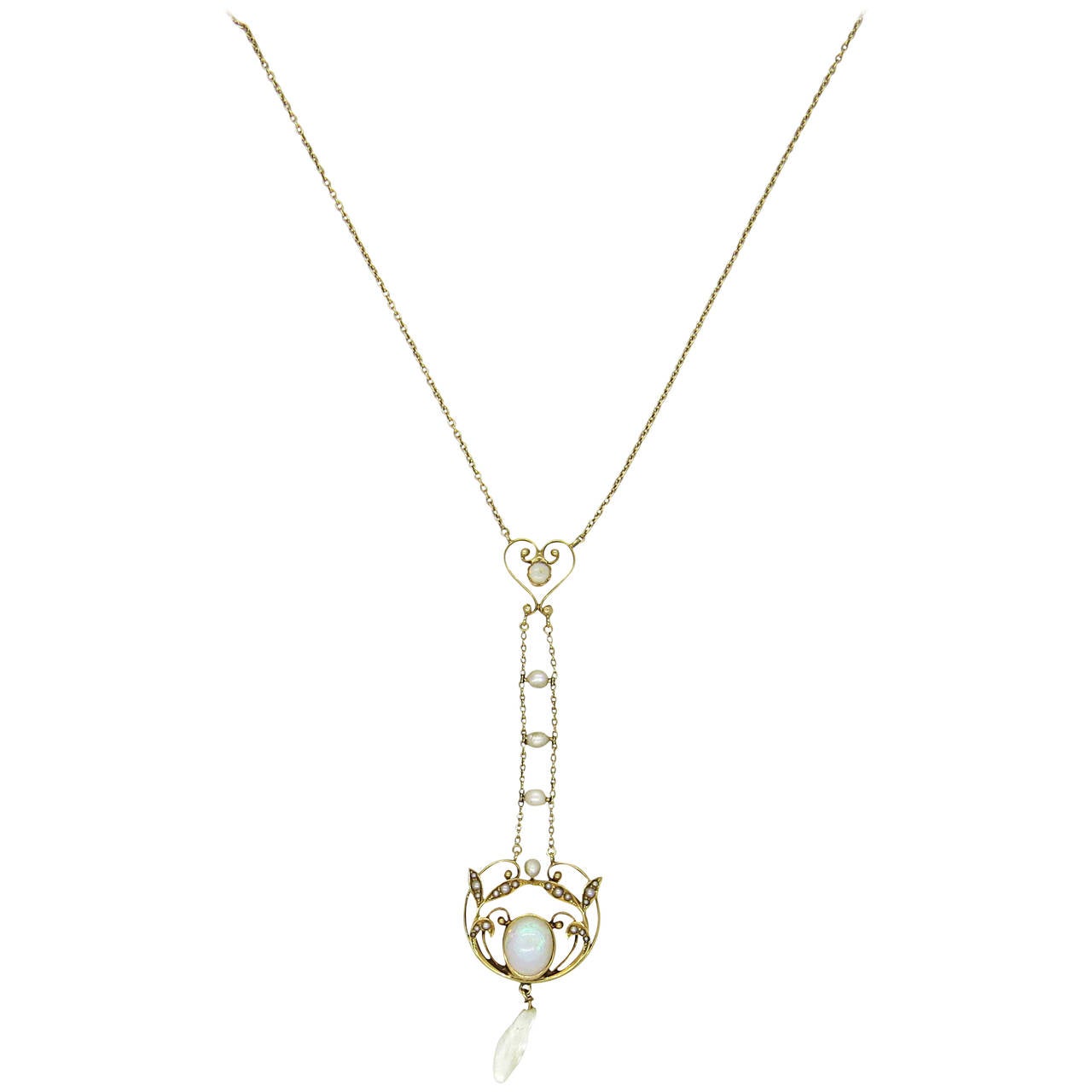 Victorian Pure Rock Crystal Natural Pearl Turquoise Double Heart ...